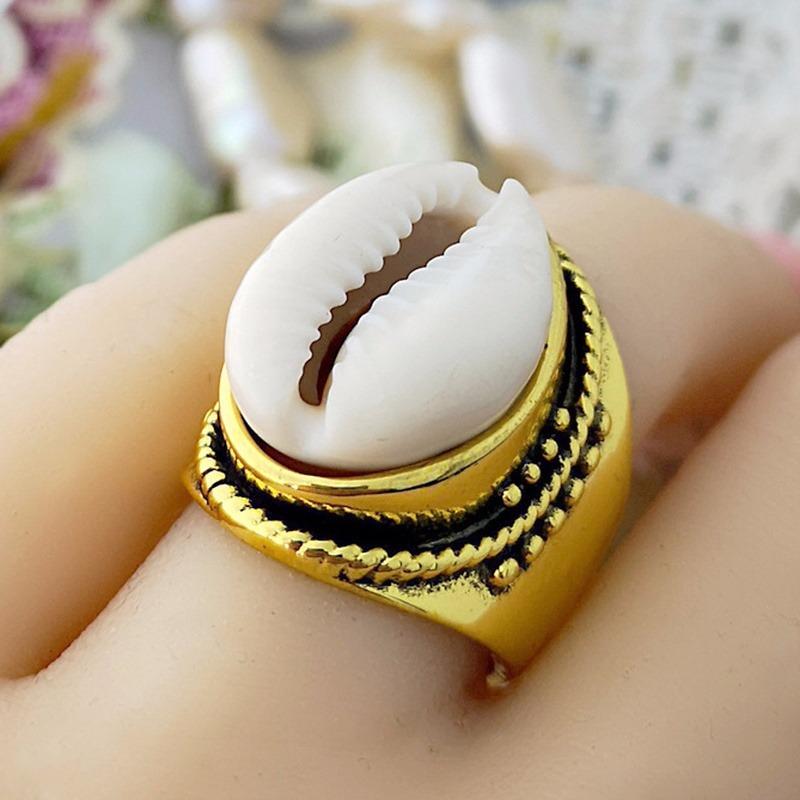 Buy Bohemian Natural Sea Shell Antique Ring for Women Summer Beach Hard ...