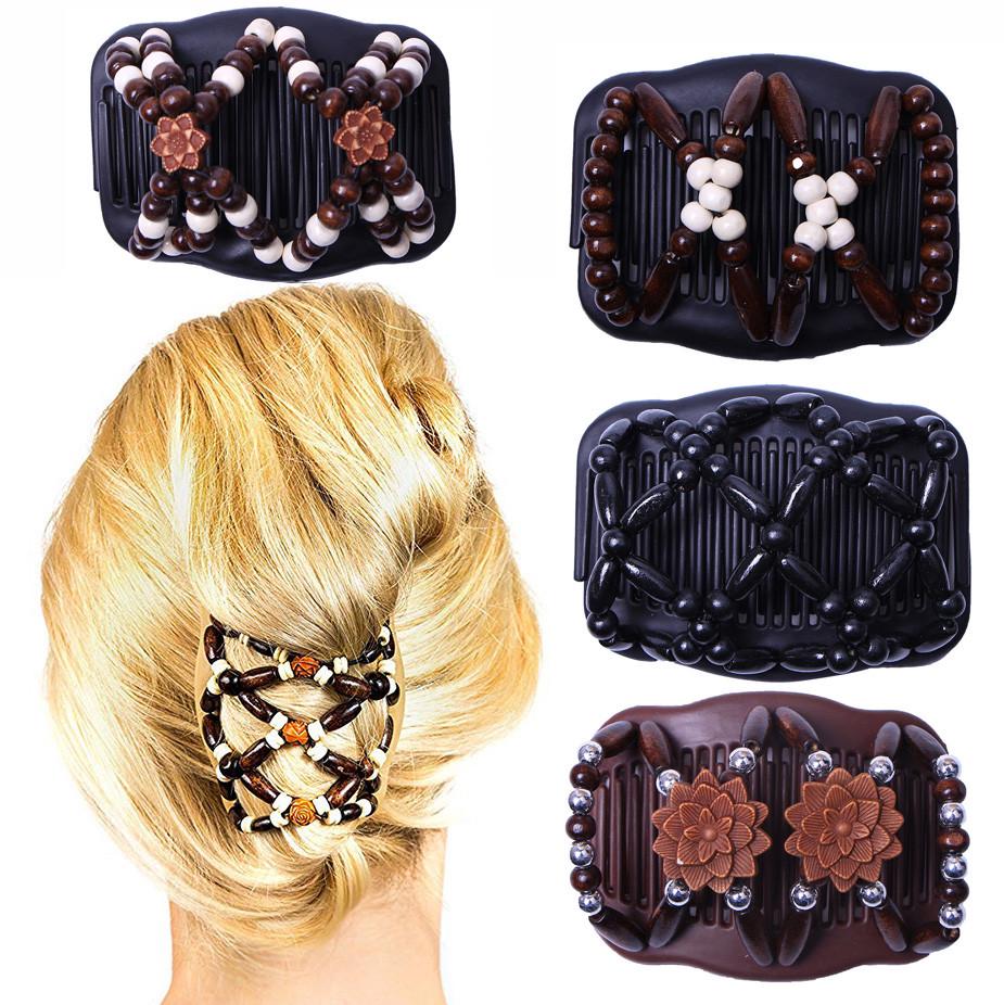 Buy Double Clips Magic Wooden Stretchy Hair Slide Comb at affordable ...