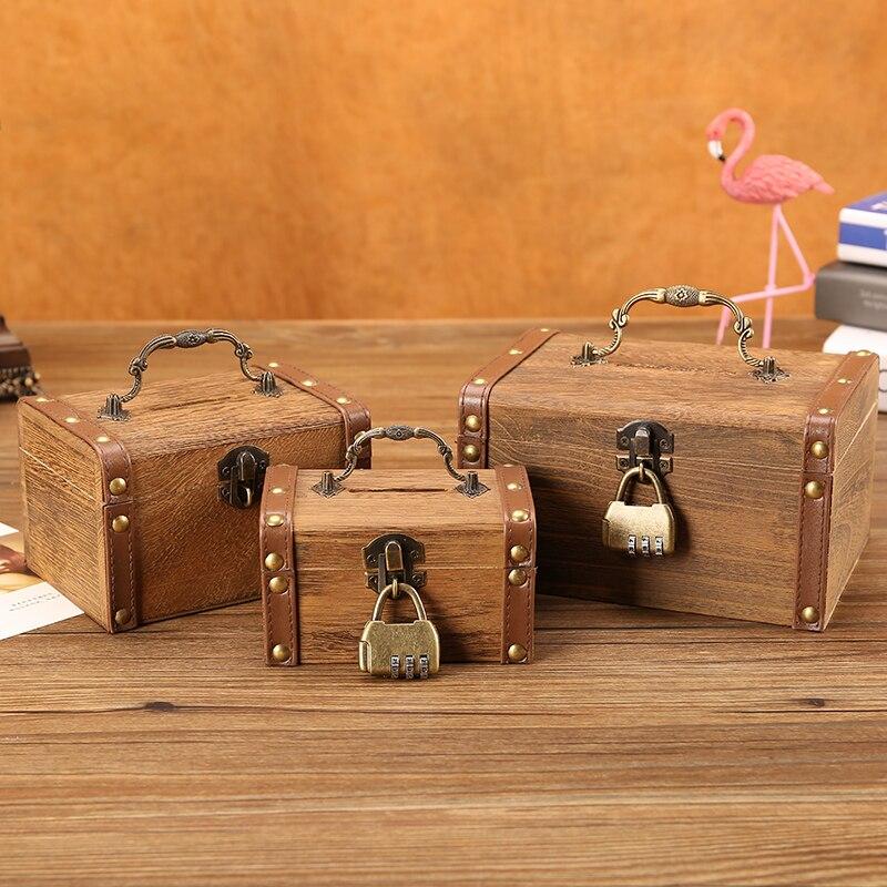 Wedding Coin Money Box With Lock Storage Wooden Hidden Safe Secret ...