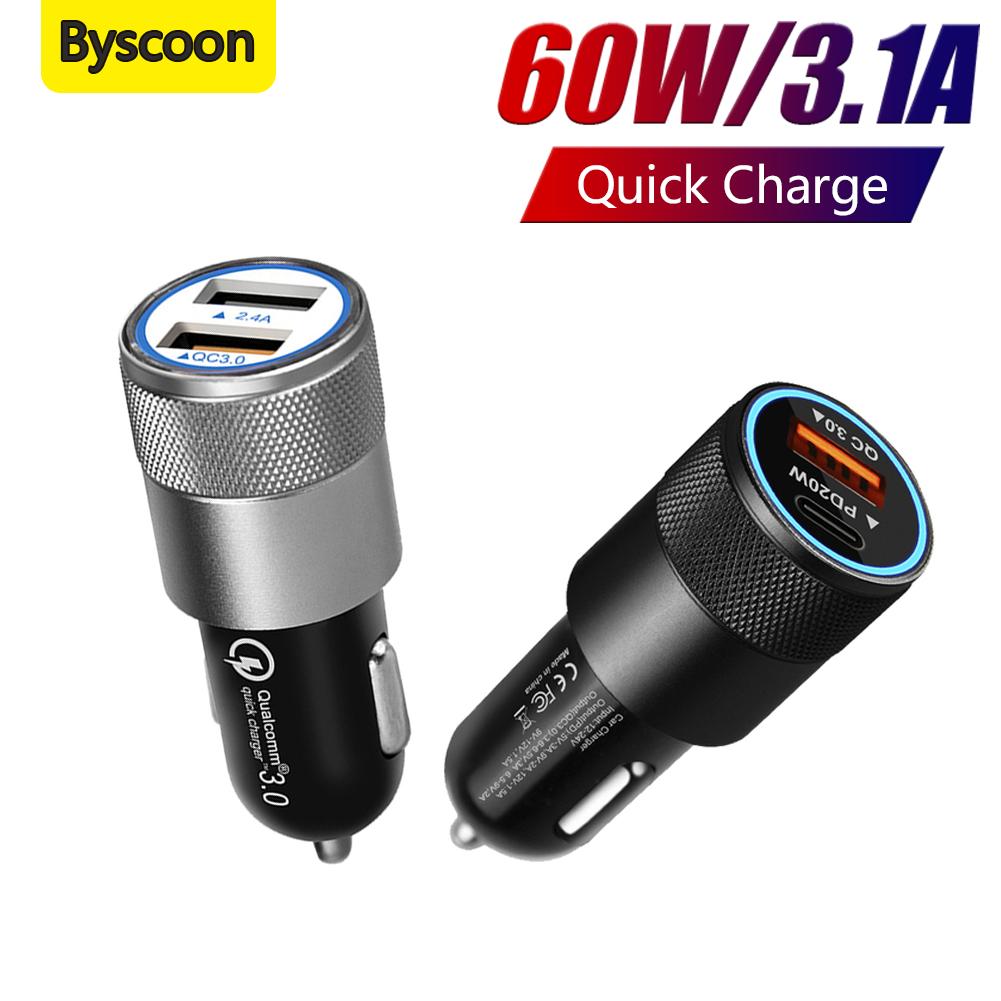 Buy Byscoon 30W Mini Car Charger Metal USB QC 3.0 Quick Charge For ...