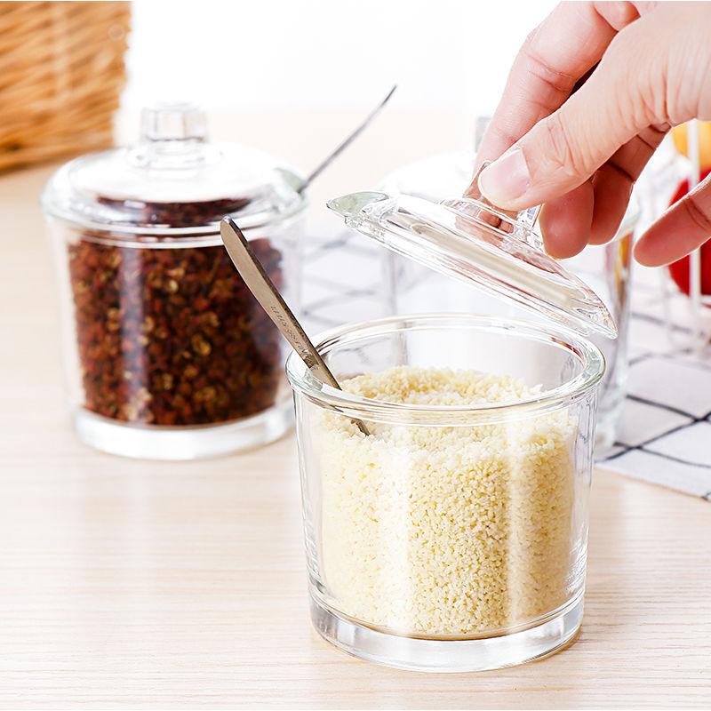 Buy 2 Psc Glass Sealed Can Spice Jar with Spoon Lid Condiment Container ...