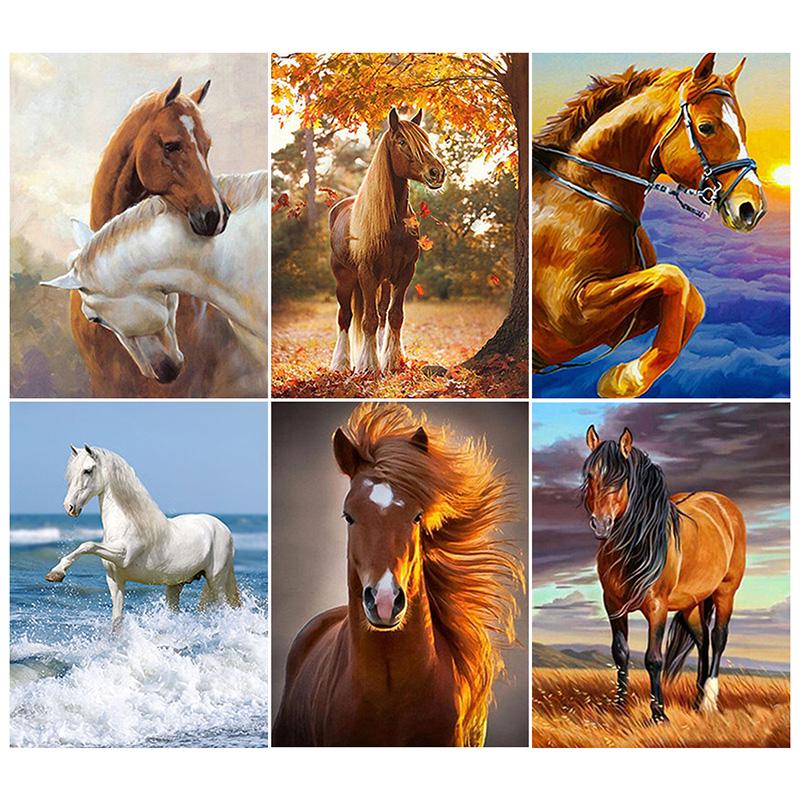 Satın alın Tam 5D Diy Elmas Boyama At 3D Elmas Boyama Yuvarlak ...