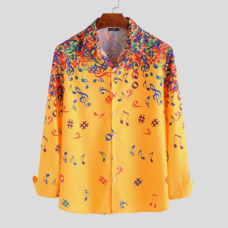 Buy INCERUN Fashion Musical Note Print Blouse 2020 Spring Colorful ...