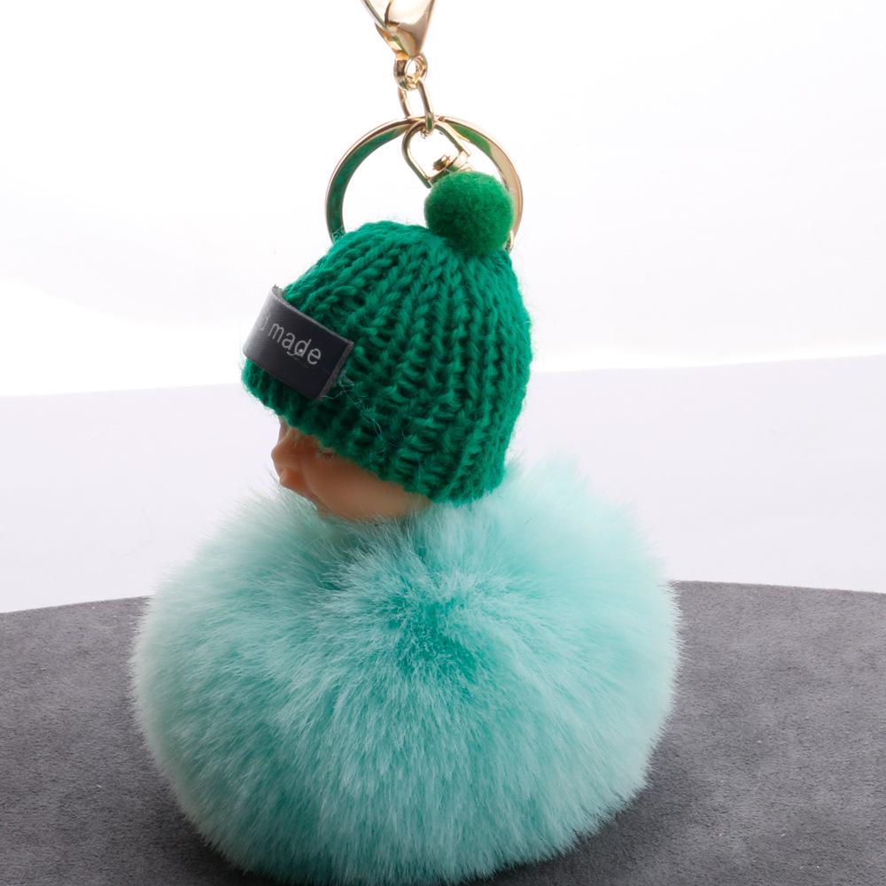 Buy Cute Fluffy Sleeping Baby Doll Fur Ball Keychain Women Key Holder ...