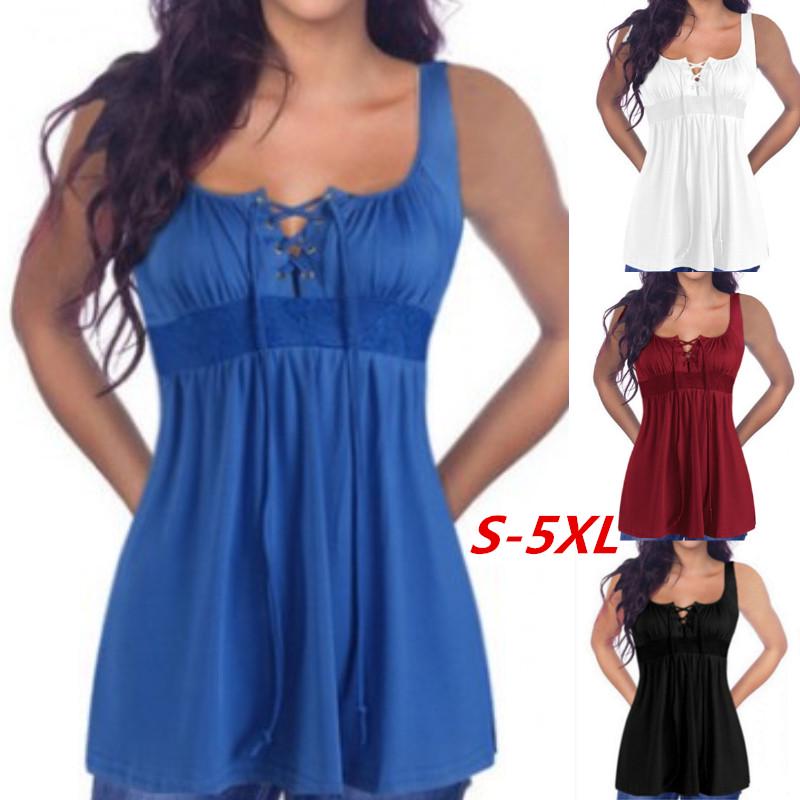 Buy Fashion Women Sexy Sleeveless Lace Up Vest Casual Tank Top Plus Size Blouse At Affordable