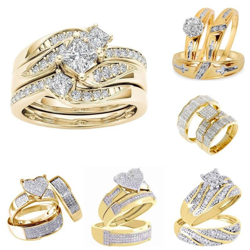 3 Pcs/Set Simple Ring Set Collection ! Romantic Heart Zircon Engagement ...