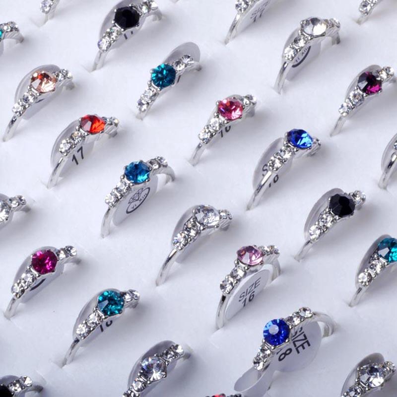 Buy 20Pcs Lot Crystal stone Color Rings For Elegant Women Ladies ...