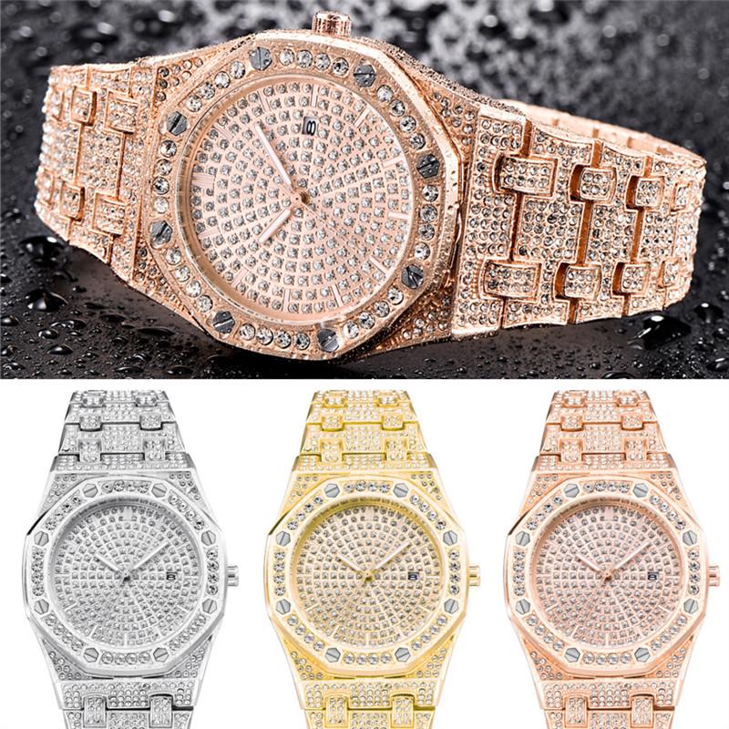 Buy Bling Fully Rhinestone Watches Quartz Iced Out Diamond Wristwatch ...