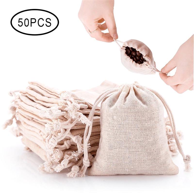 Buy 50pcs Small Bag Linen Pouch Drawstring Burlap Jute Sack Drawstring ...