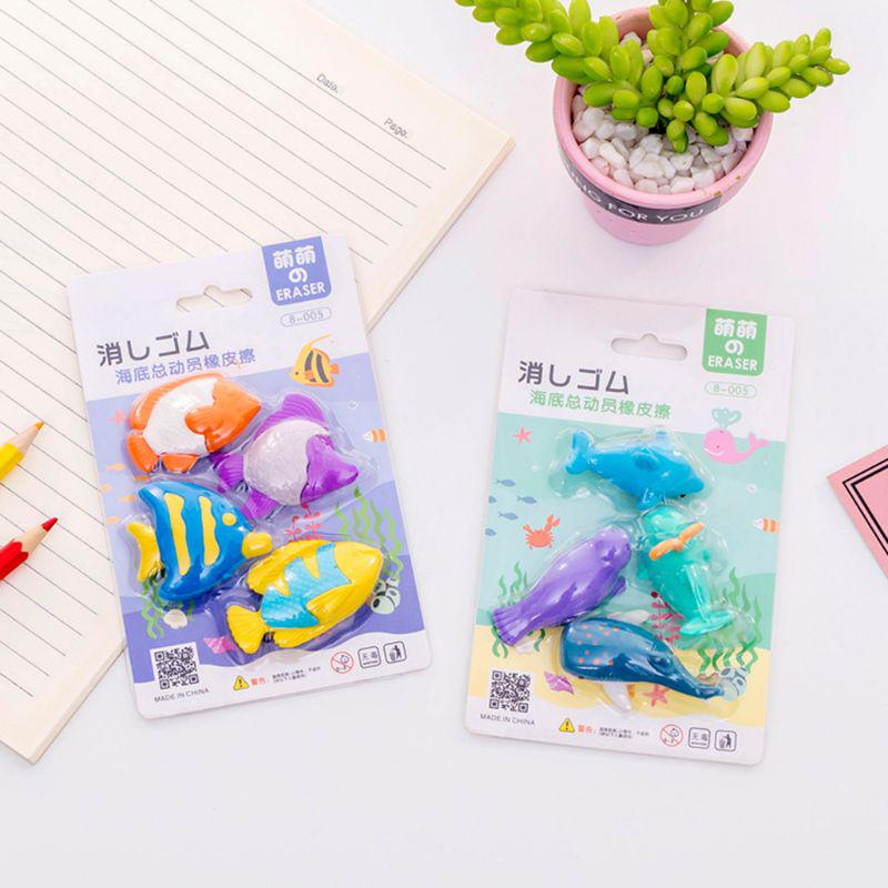 Buy 4pcs Ocean Animal Pencil Rubber Eraser School Student Korean ...