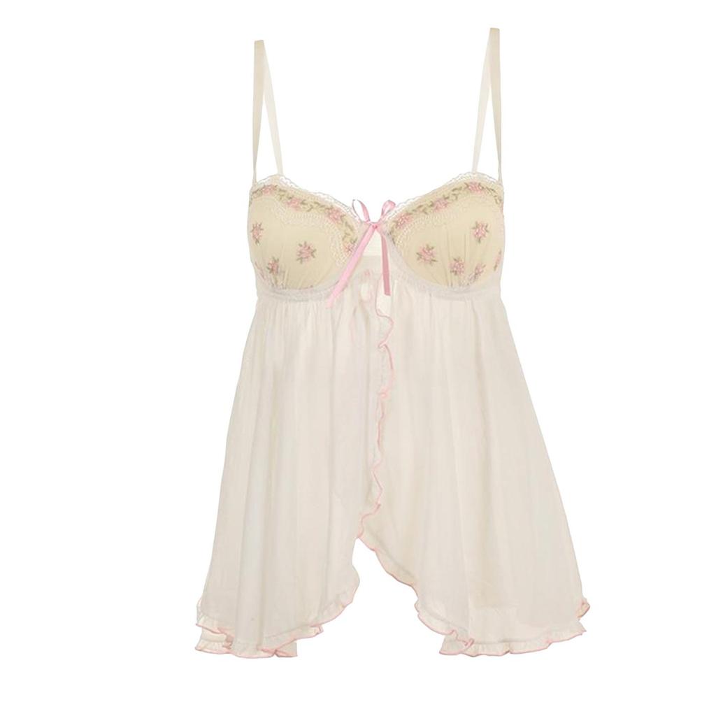 Cheap Ecru Strapless Covered Underwire Embroidered Babydoll Nightgown ...