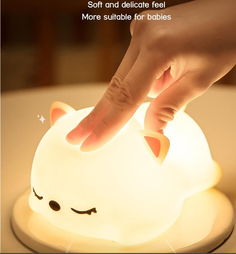 Silicone Night Light Cat Night Lights USB Rechargeable Touch Sensor ...