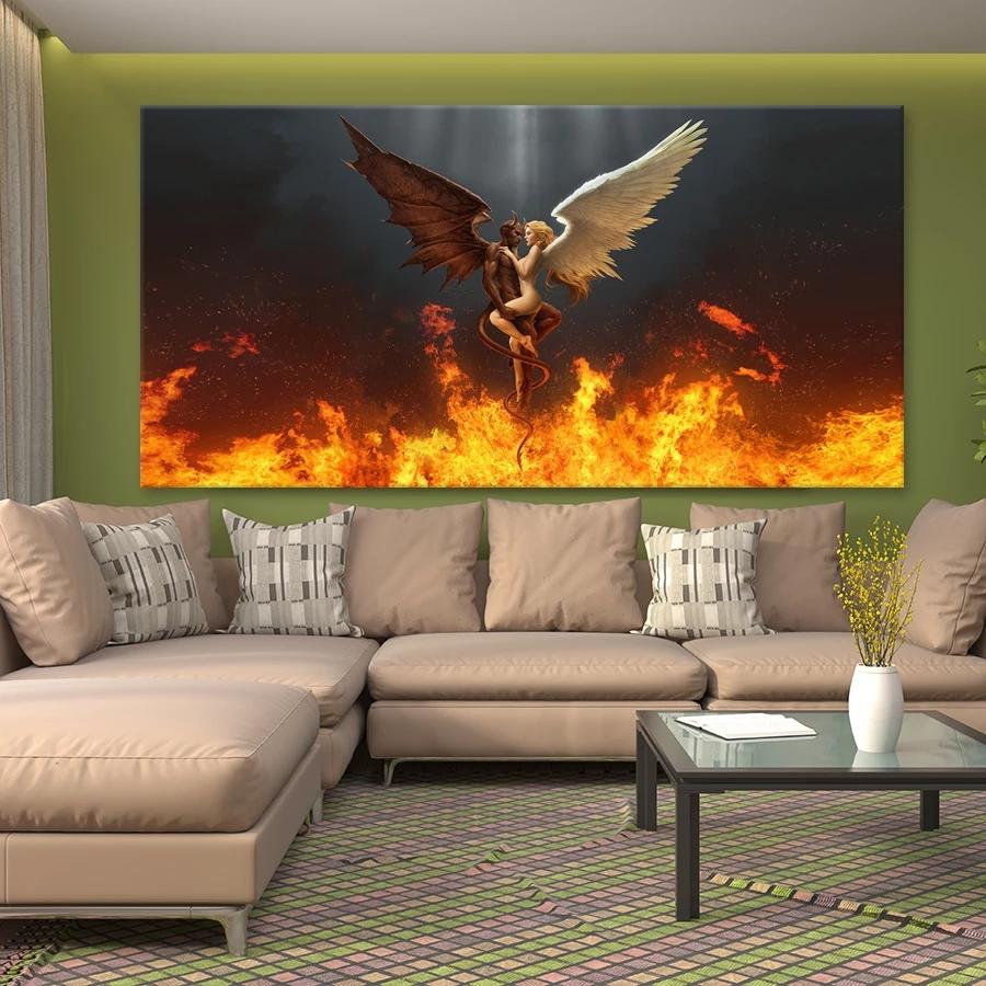 DIY 5d Diamond Painting Devil and Angel Love Black White Feather Angel ...