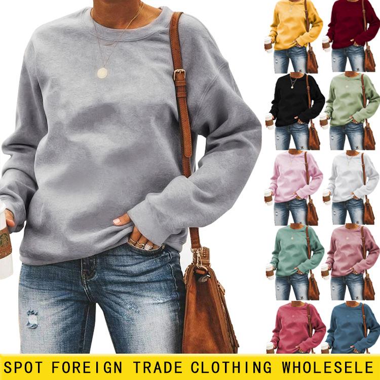 Cheap Women Fashion Solid Color Round Neck Pullover Head Long Sleeve ...