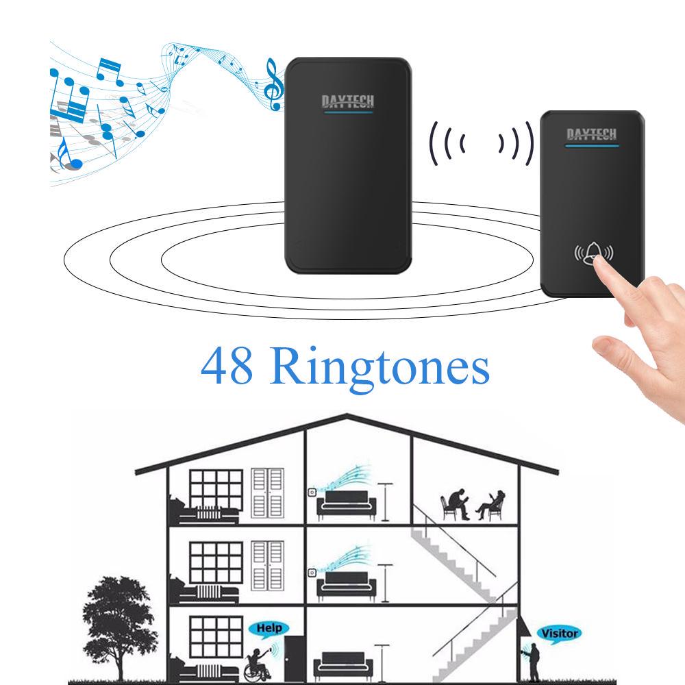 Wireless Door Bell IP44 Doorbell 300M Range 6 Volume 48 Ring Tones Door ...