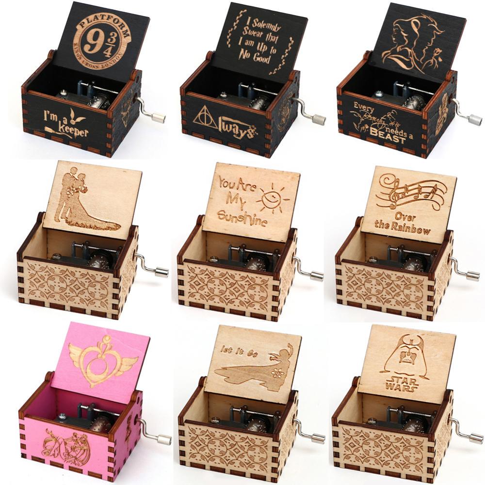 Buy 16 Colors Moon Music Box Wooden Carved Hand Music Box Birthday Gift ...
