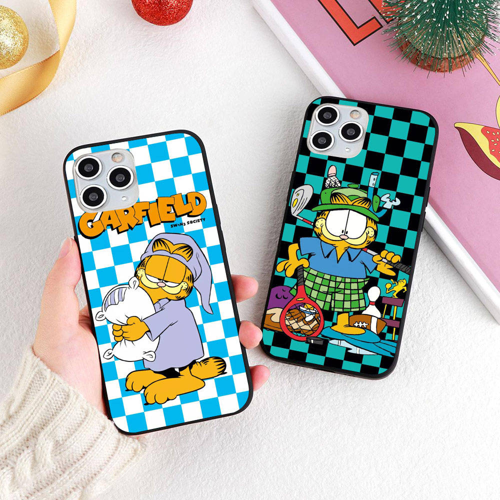 FX-120 Plaid Garfield Silicone Case For iPhone 7 12 13 14 Plus Redmi 9A ...