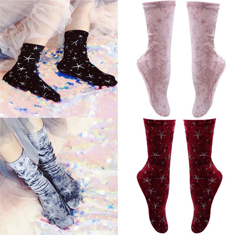 Buy Women Stars Diamond Velvet Glitter Socks Pile Heap Socks at ...