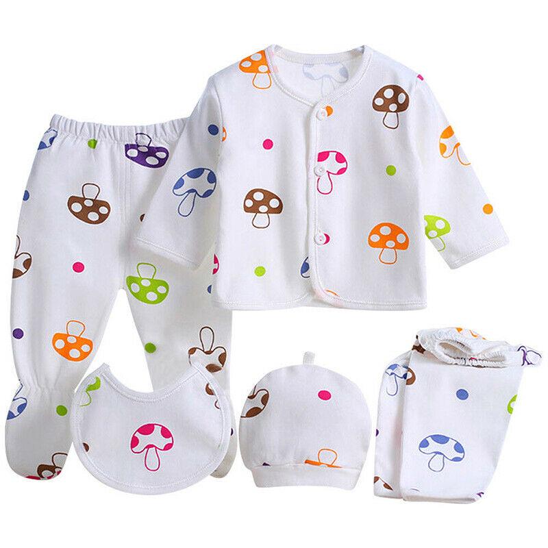 5pcs Newborn Baby Boy Girl Cartoon T-shirt Tops Pants Outfits Set Clothes 0-3M uygun fiyatlı ...