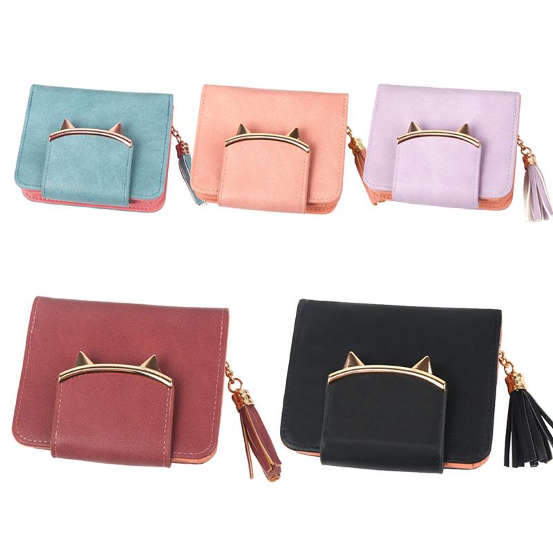 Buy Women Cat Ears PU Leather Tassel Wallet Short Mini Womens Wallets ...