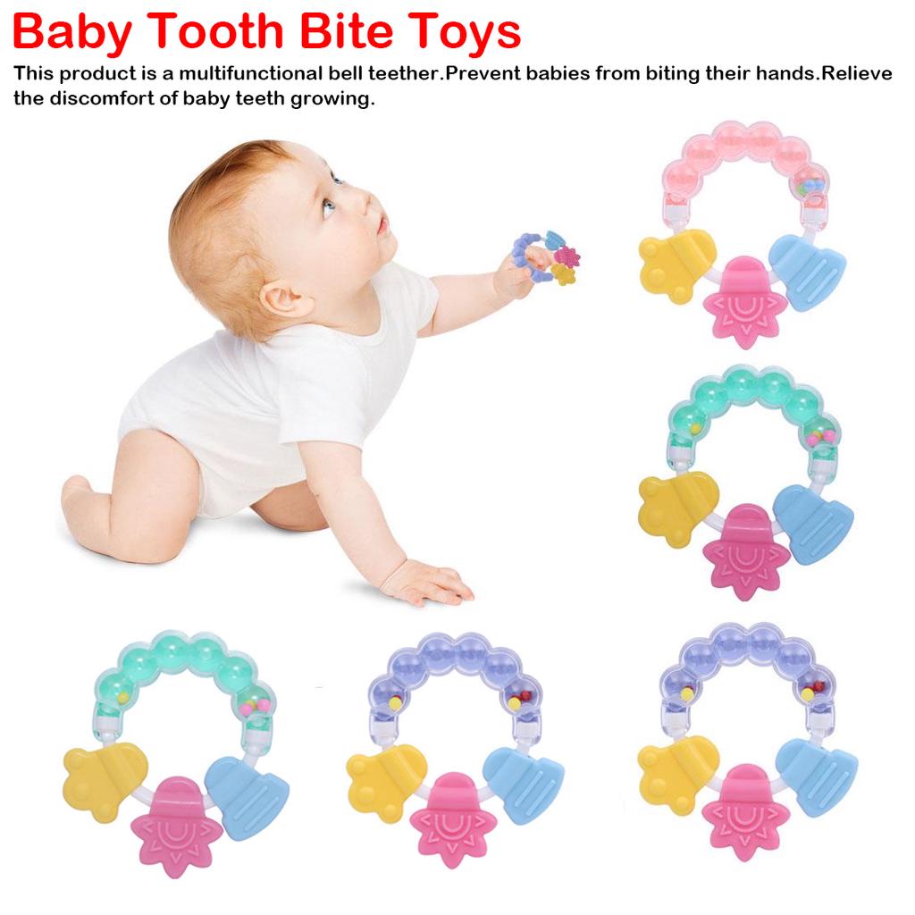 Baby Silicone Teether Teething Biting baby Rattle Toy 3 colors Handbell ...