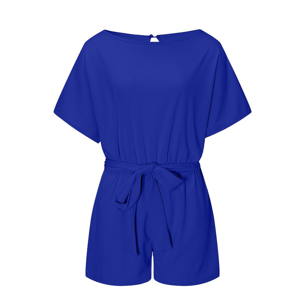 Buy Women's Solid Color Pocket Frenulum Girdle Shorts Short Sleeve ...