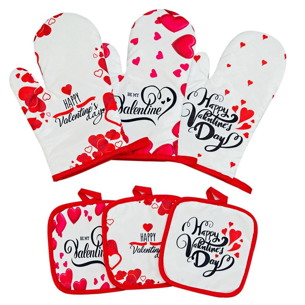 Cheap Valentine Day Polyester Oven Mitts Kitchen Non-slip Cooking ...