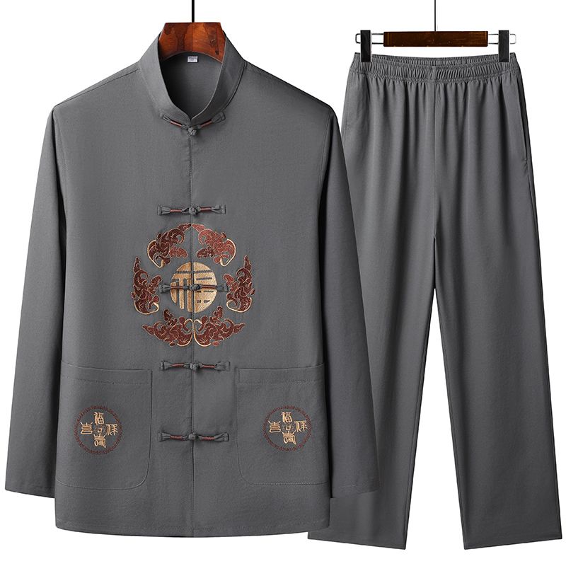 Tang Suit Men's Long-sleeved Suit Retro Chinese Style Suit Tai Chi Suit ...