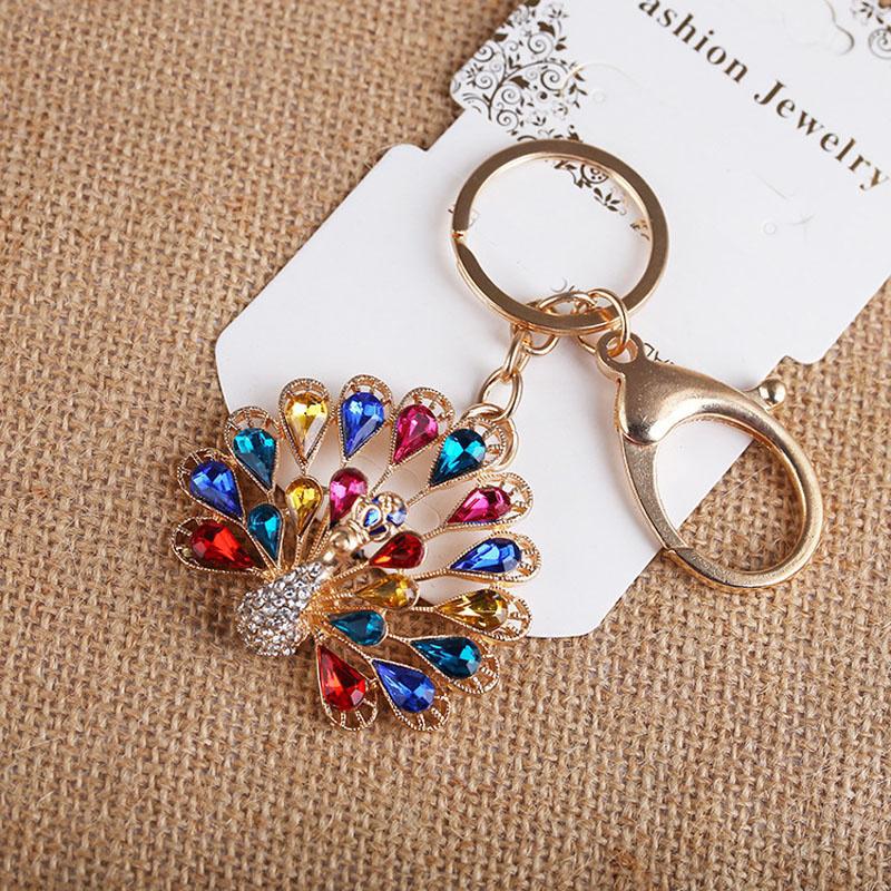 Colorful Peacock Keychain Beautiful Animal Key Chains Pave Car Key ...