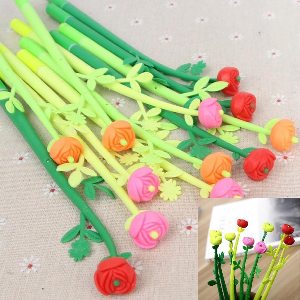 Buy Checkmate 2Pcs Artificial Rose Flower Gel Pen Signature Writing ...