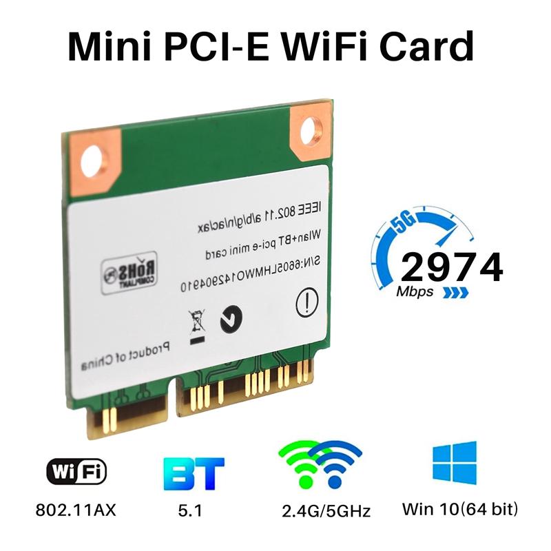 MPE AX3000H Dual Band WiFi 6 Card 802.11Ax Wireless Half Mini PCI E ...