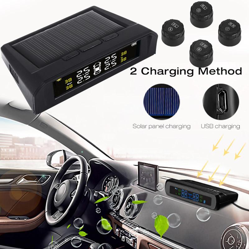 Buy Smart Car TPMS Tire Pressure Monitoring System Solar Power Digital TMPS LCD Display USB Auto ...