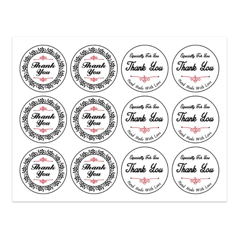 72x Flower Wreath Thank You round labels paper sticker labels gift ...