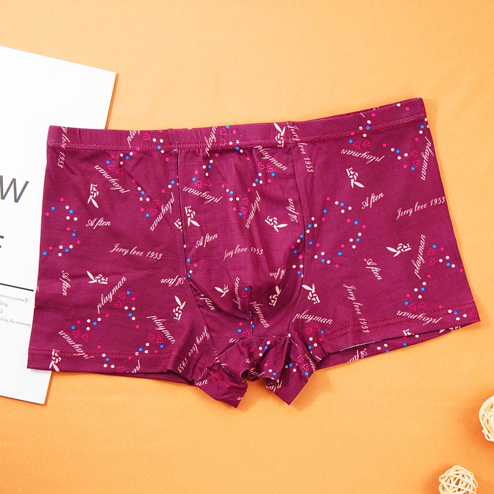 Buy 4 Pcs Men's Cotton Boxers Elastic Breathable Print Pattern Briefs ...