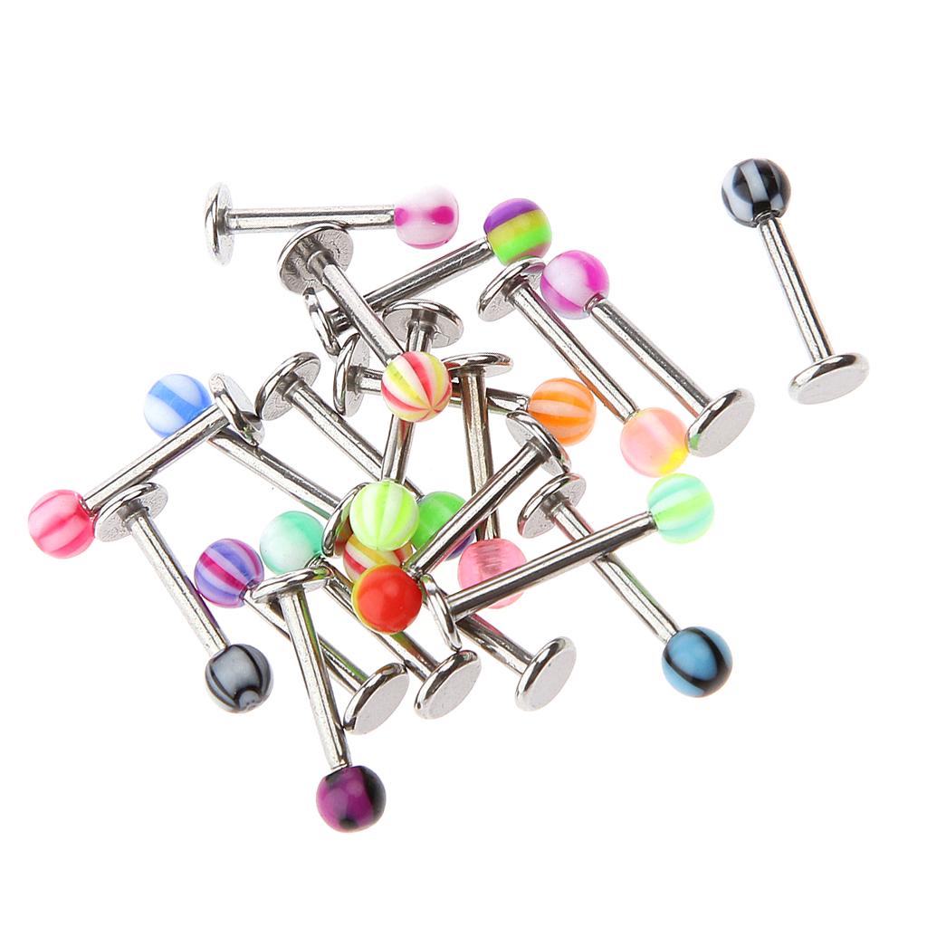 20 x Stainless Steel Ball Top Lip Studs Rings Bars Labret Body Piercing ...
