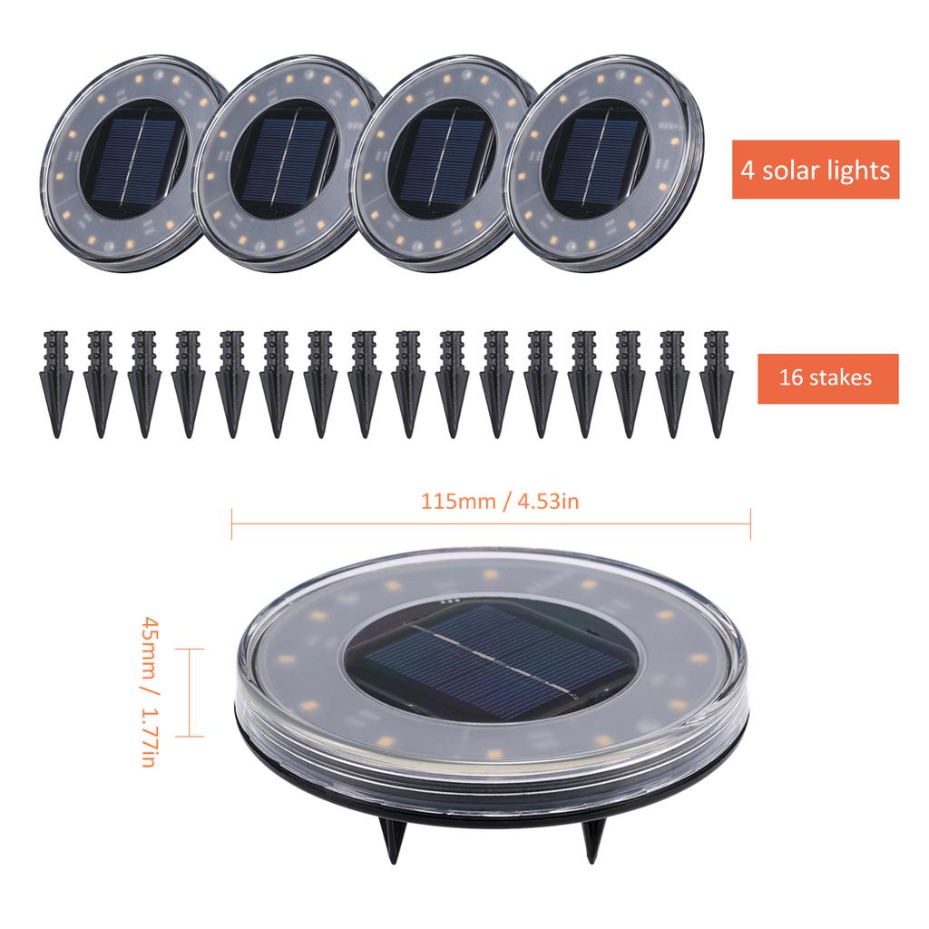Buy Tomshine 4 Pack Solar Disk Lights Warm White 12 LEDs Ground Deck ...