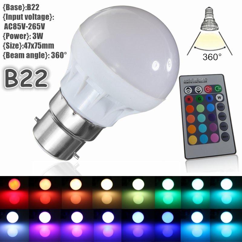 RGB 3W B22 16 Colors Changing LED Light Bulb Lamp IR Remote Control 85 ...