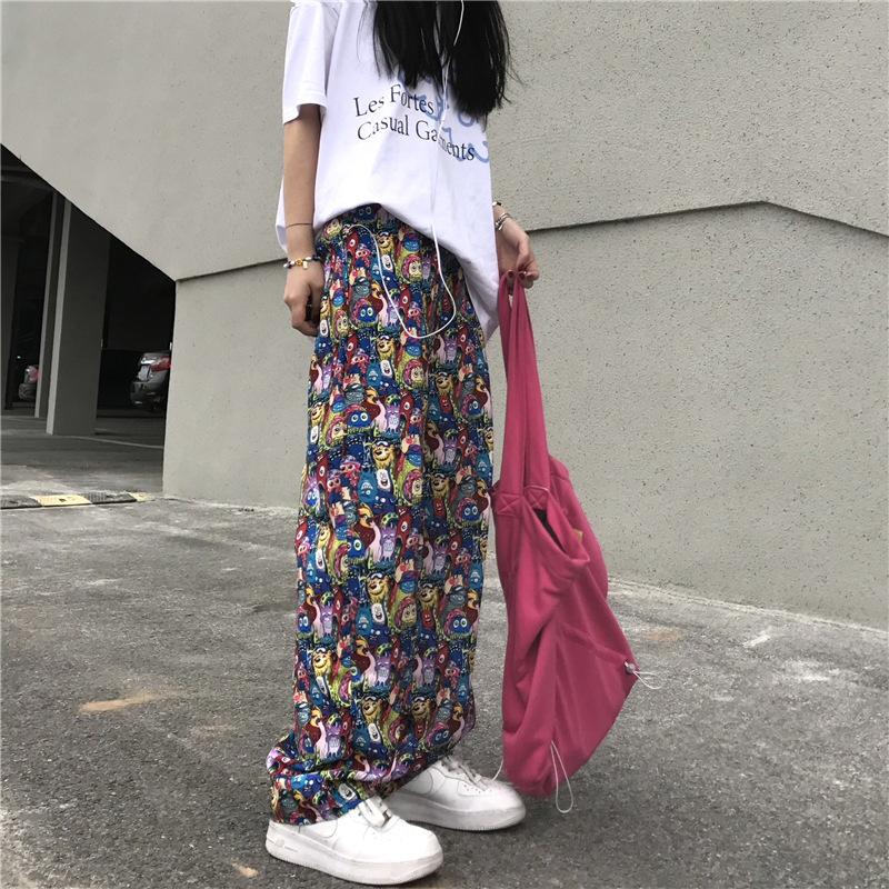Spring and Summer Fun Cartoon Printed Casual Pants Female Student ...