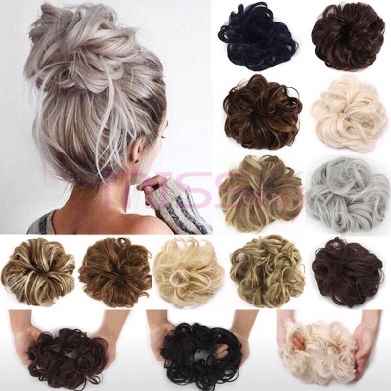 Buy Girls Curly Scrunchie ChignonBand Brown Gray Synthetic Hair Ring ...