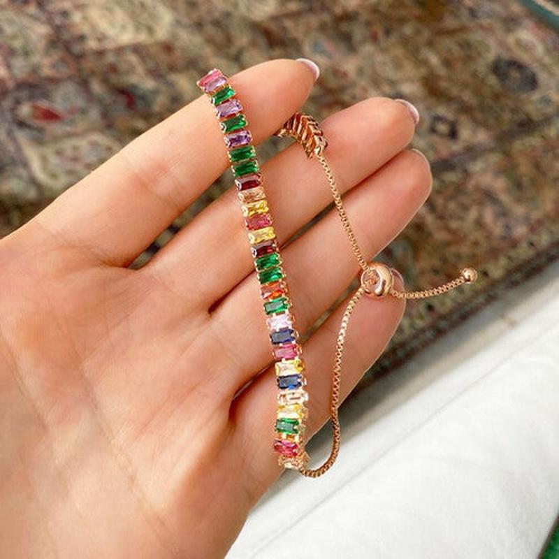 Cheap Charming Multicolor Rainbow Bracelet Women Rose Gold Color ...