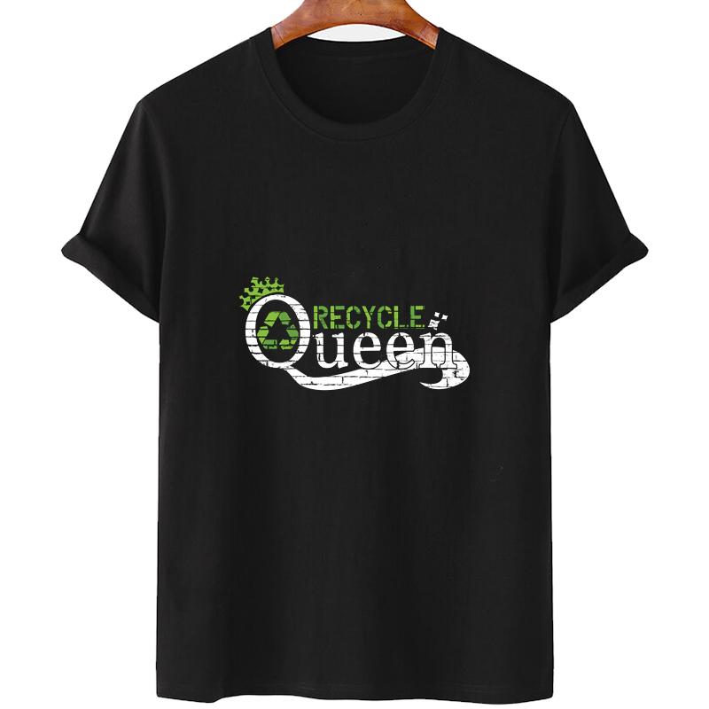 Recycle Queen Printed Black Cotton Top Knitted T-Shirt Plus Size Unisex ...