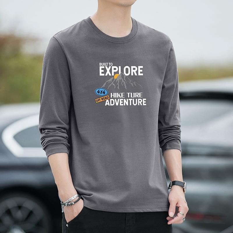 Buy Autumn Men's Long Sleeved Upper Garment Bottoming Shirt Loose Round Neck Cotton T-shirt at ...