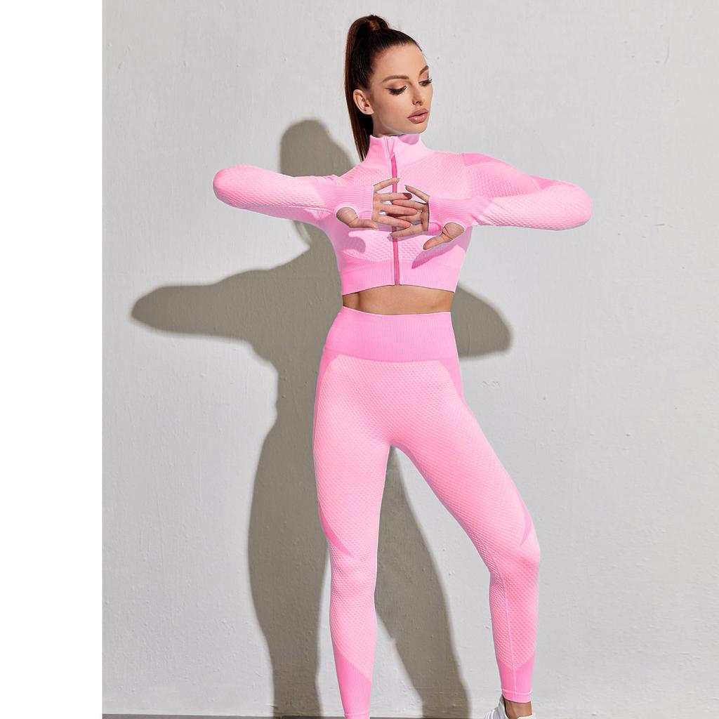 2PCS Seamless Women Yoga Set Workout Sportswear Gym Clothing Fitness Long Sleeve Crop Top High ...