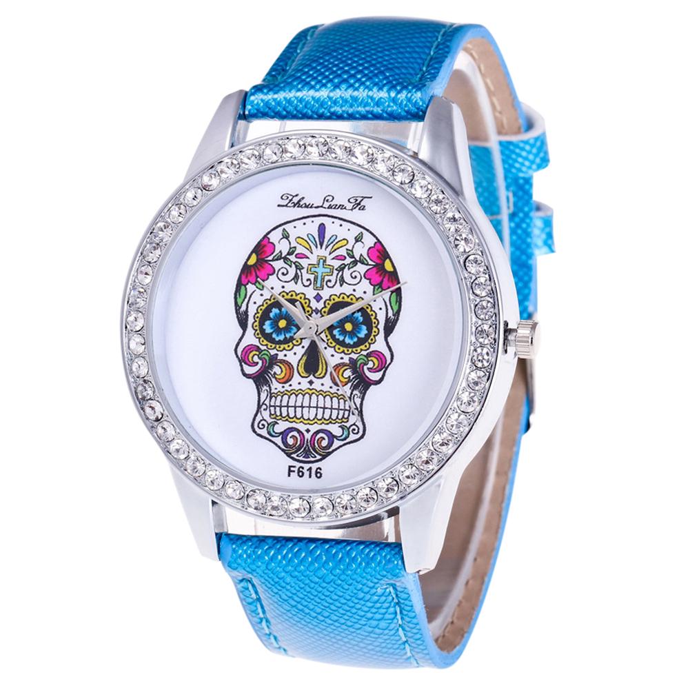 Buy Fashion Rhinestone Watches Skull Mirror Unisex Quartz PU Leather ...
