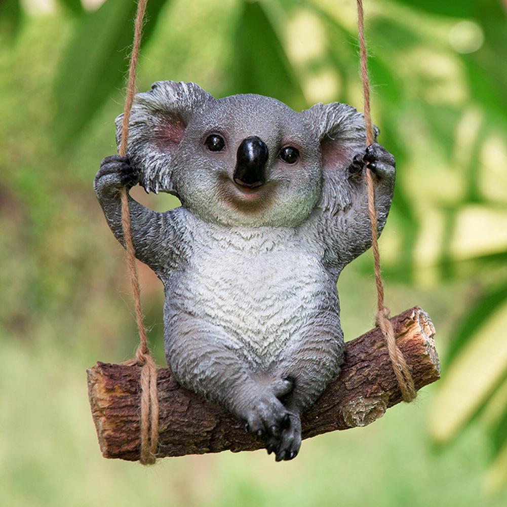 Resin Koala Bear Swing Sculpture Animal Art Statues Garden Home ...