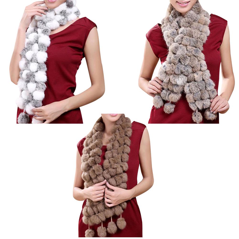 Women Genuine Winter Real Rex Rabbit Fur Balls Scarves Russia uygun ...
