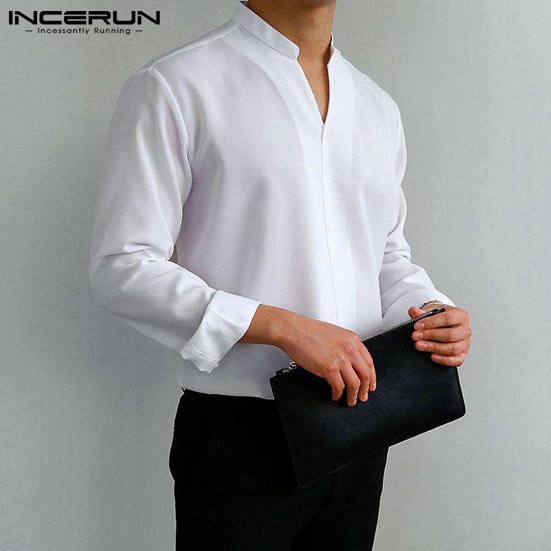Buy INCERUN Spring Men V Neck Formal Henley Shirts Long Sleeve Office ...