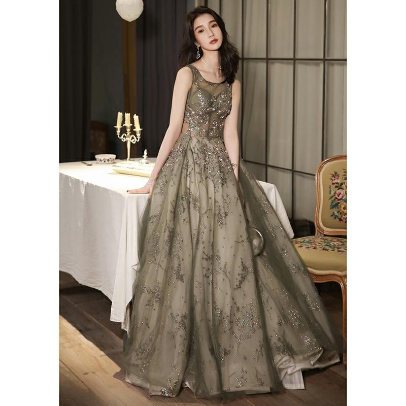 Cheap Tank Round Neck Lack Rhinestone Sequins Evening Dresses Bride ...