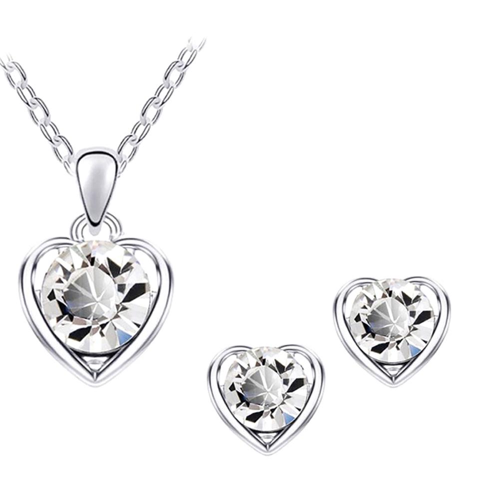 Buy Yousheng Women Rhinestone Heart Pendant Necklace Chain Stud ...