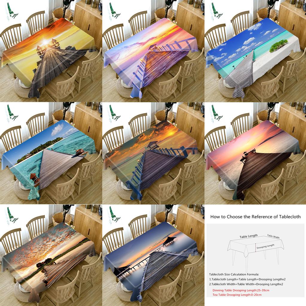 Buy 3D Bamboo Bridge Pattern Sunset Seascape Tablecloth Thicken Cotton ...